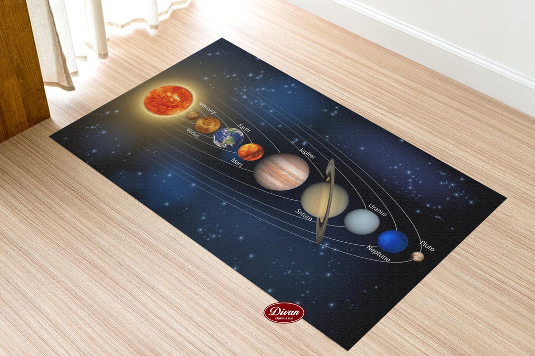 Vibrant Cute Kids Solar System Printed Kids Room Rug, Educational Solar ...
