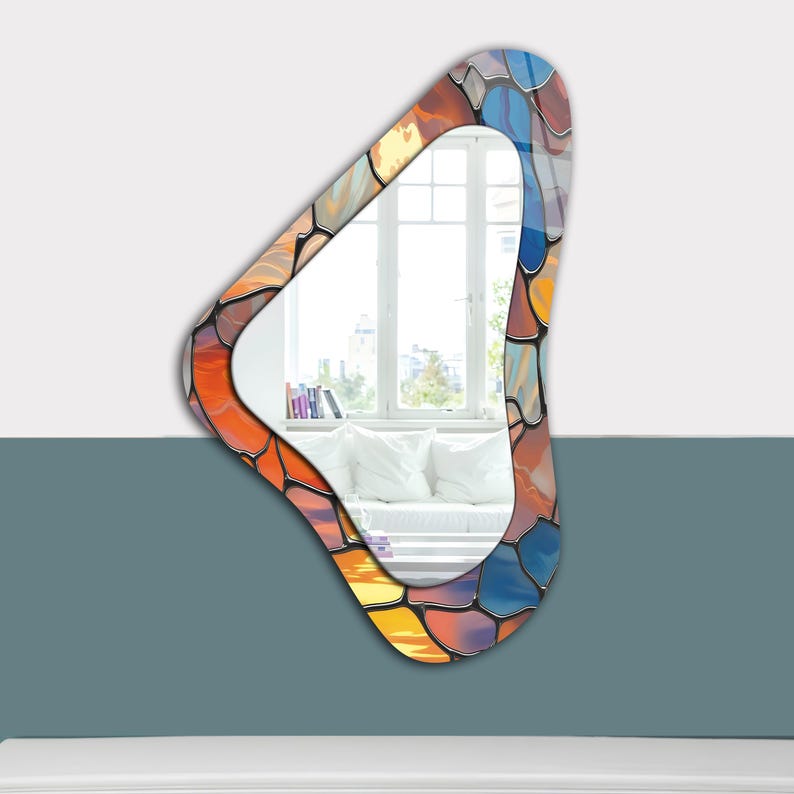 Espelho assimétrico com aparência de vitral – Decoração de parede ...