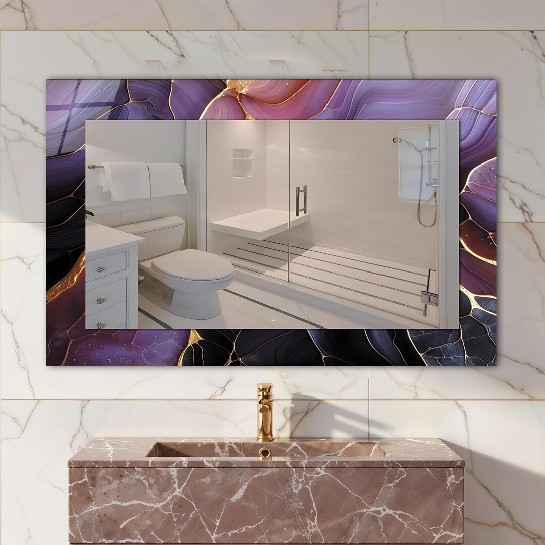 Amethyst Tempered Glass Mirror, Luxury Home Decor, Rectangular Wall ...