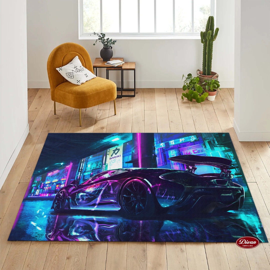 Neon Car Rug, Super Sports Car Rug, Sports Car Rug, Car Rug, Boys Room ...