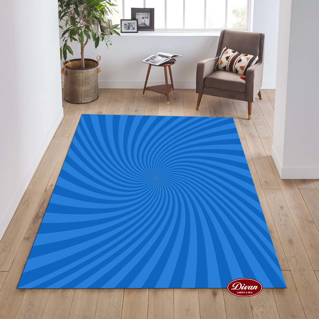 Geometric Rug, Blue Vortex Carpet, Geometric Black and Gold Carpet ...