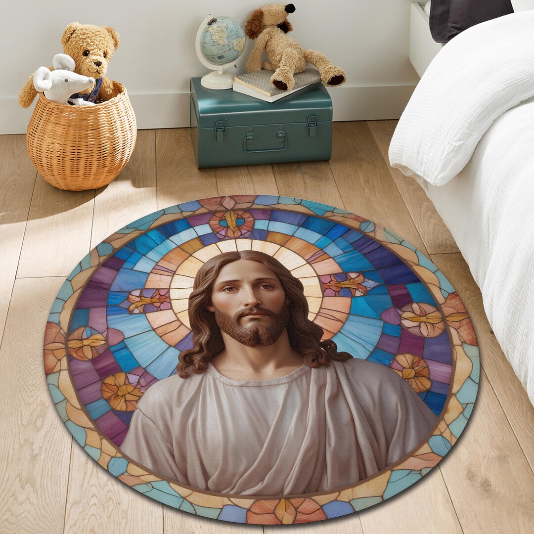 Jesus Rug, Round Rug, Christian Rug, Messiah Rug, Religious Rug, Gift ...