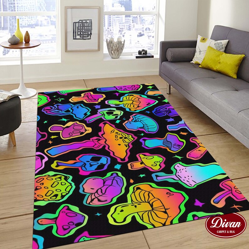 Colorful Mushroom Rug , Colorful Hippy Carpet for Bedroom, Bohemian Rug ...