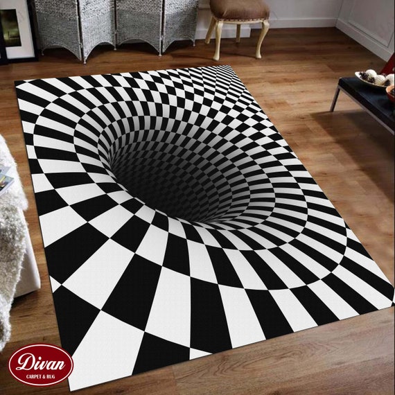 Black Vortex Illusion Rug 3D Effect Different Sizes Optical - Etsy
