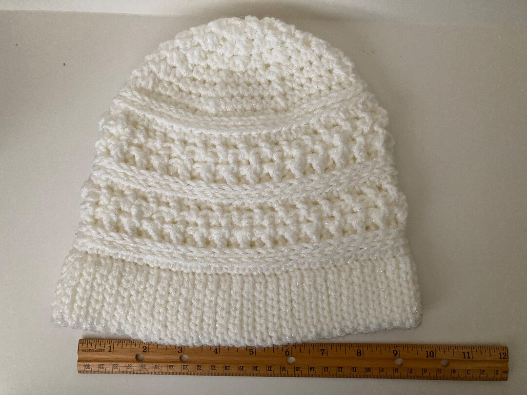 Adult Medium Beanie Fancy Hat Snow White With Glitter Christmas New ...