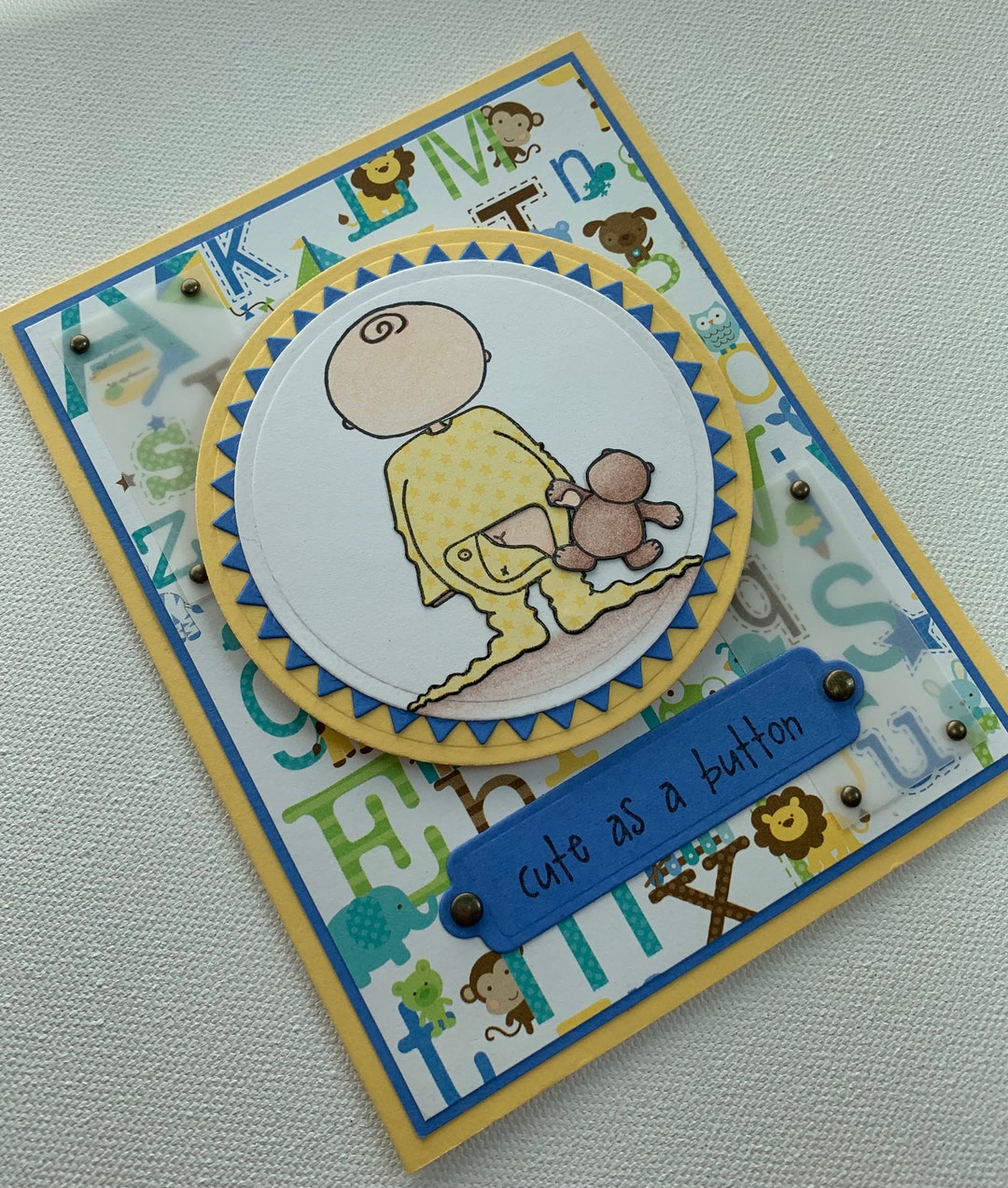 Baby Card, Hand Stamped Card, Hand Colored Card, Blank Card, Custom ...