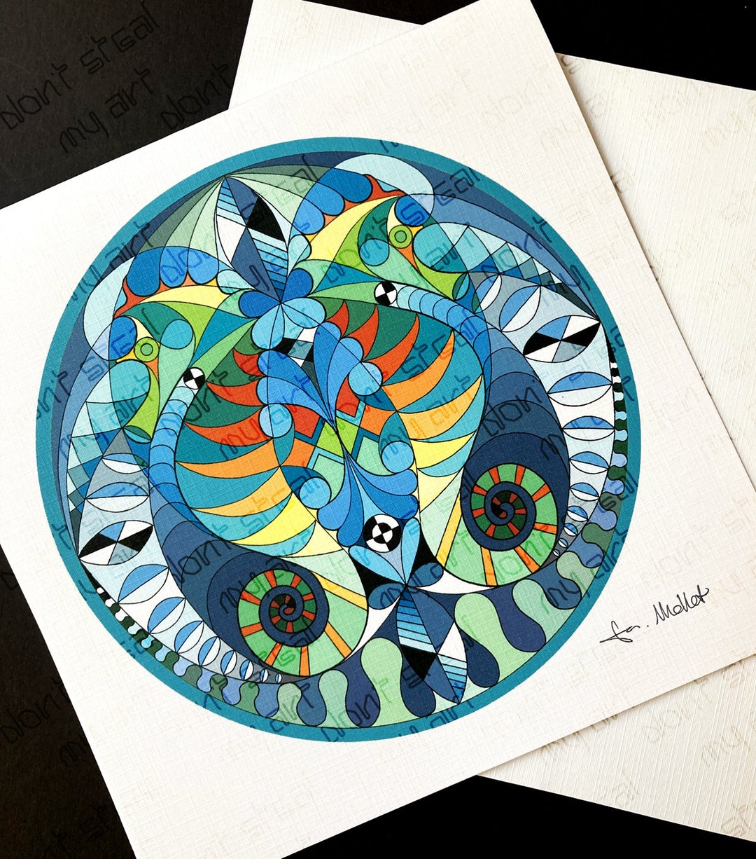 Card, GEMINI, Zodiac, Fine Art, Frameable, Pattern Design, Mandala ...