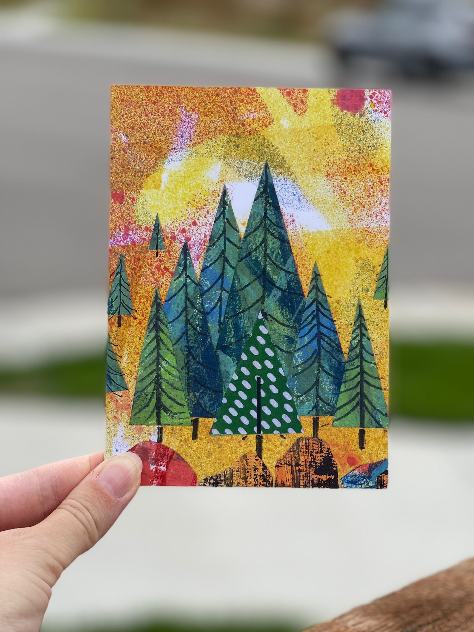 Colorado Inspired Christmas Card: Landscape, Mixed Media, Collage ...
