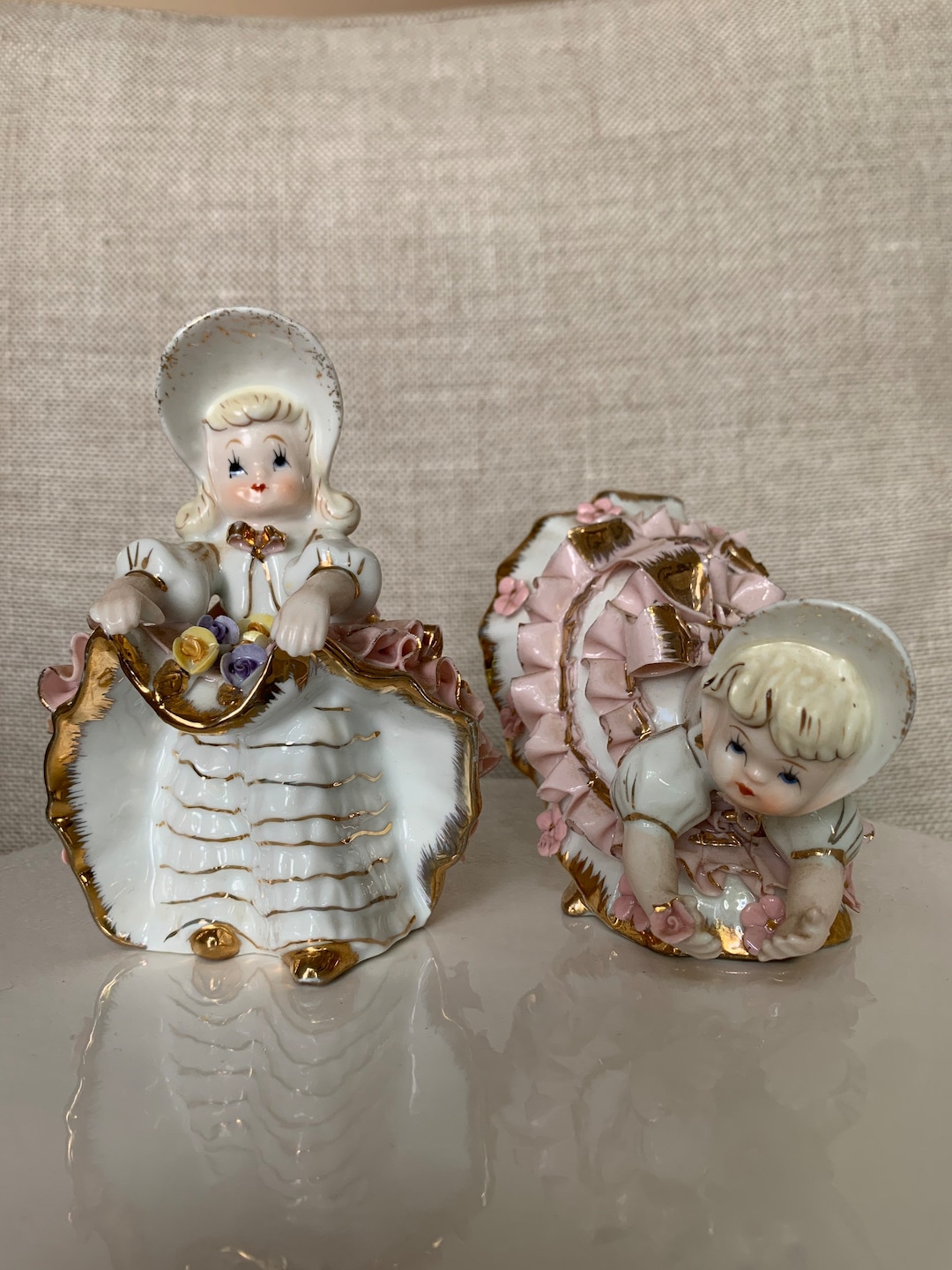 Vintage Geo Z Lefton bloomer Girl Pair Figurines - Etsy