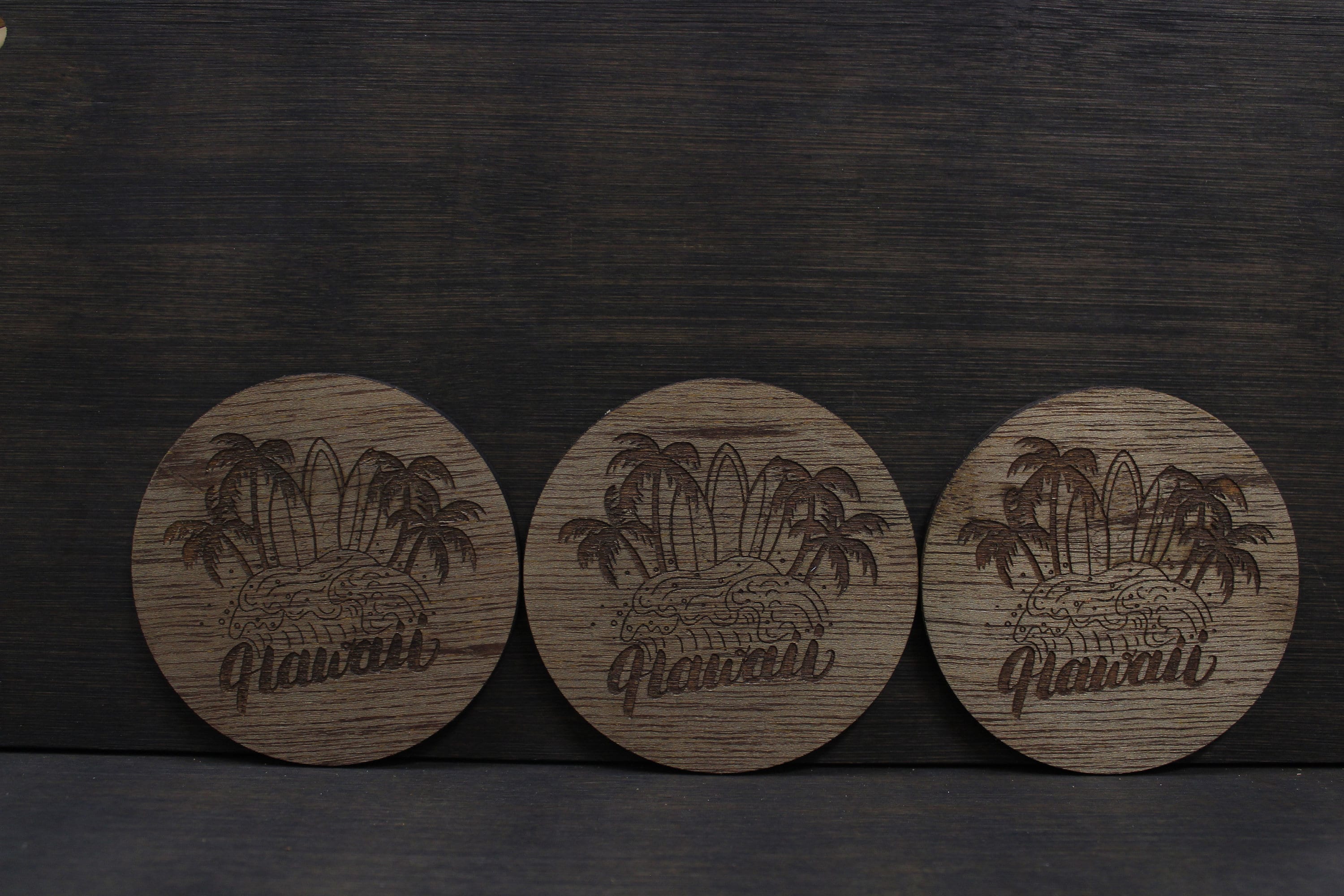 Made in USA Four Hawaii Laser Cut Wood Coasters, Baltic Birch, Hawaiian ...
