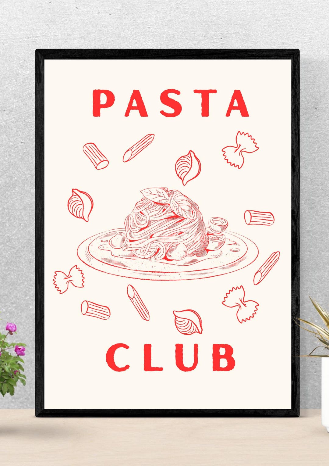 Pasta Club Poster, Pasta Lovers Poster, Pasta Club Wall Art, Pasta Art ...