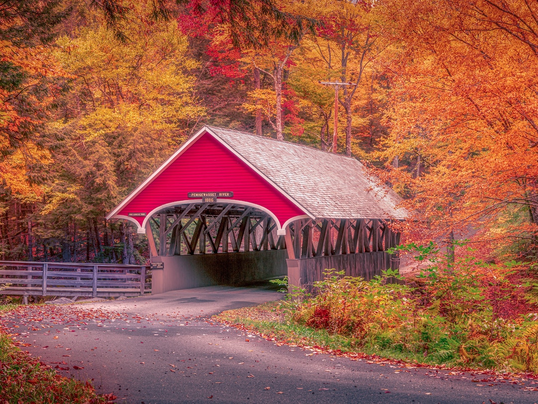 Covered Bridge Fall Photography New England Canvas Metal Print ...
