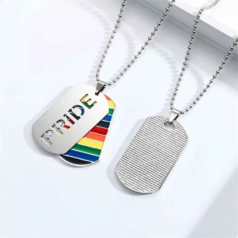 Rainbow Pride Dog Tag Necklace LGBTQIA Silver Pendant - Etsy Canada