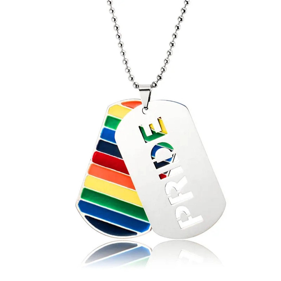Rainbow Pride Dog Tag Necklace LGBTQIA Silver Pendant - Etsy Canada