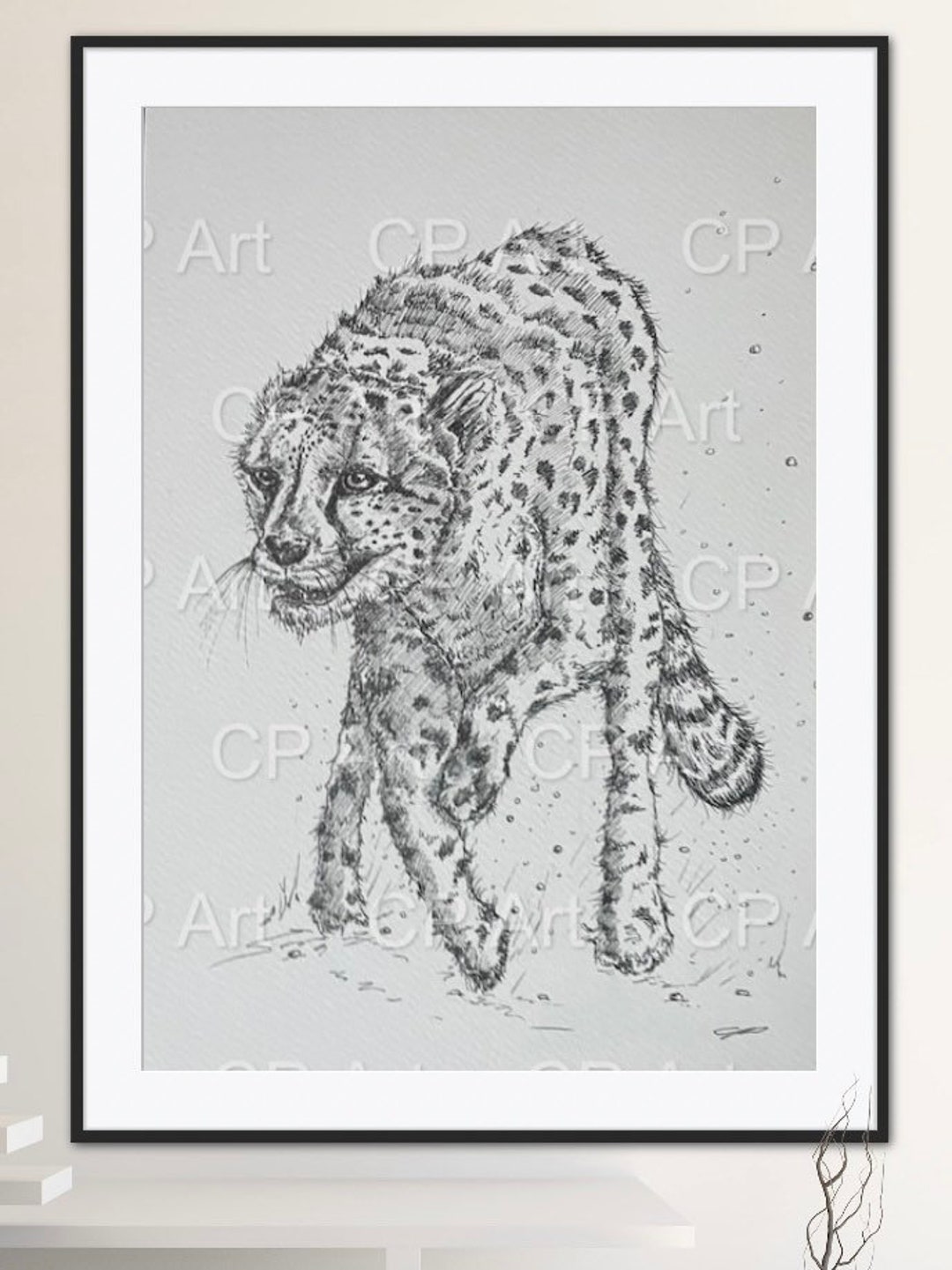 Cheetah, ORIGINAL Art, Ink Drawing, Big Cat, Animal, Africa, Art ...
