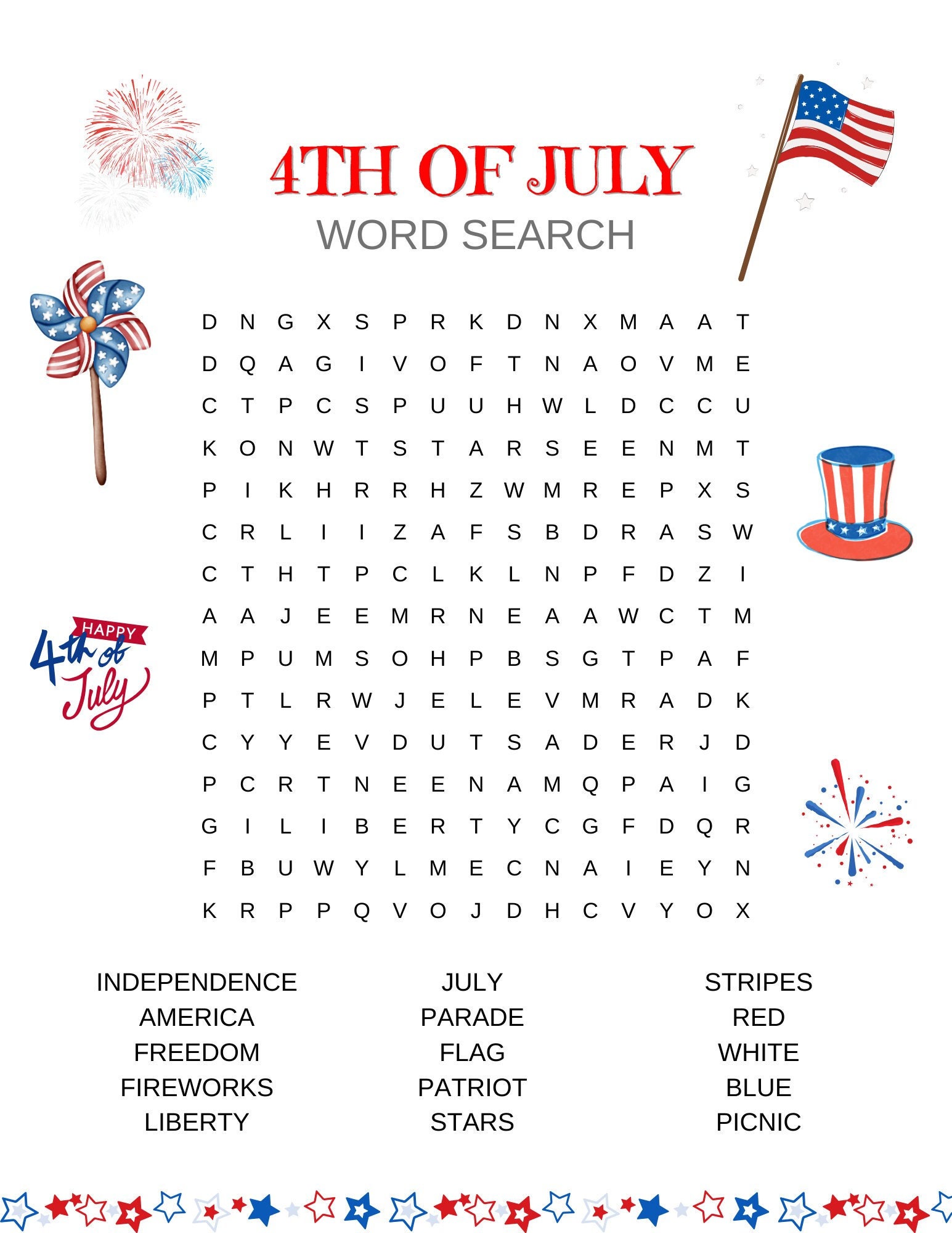 4th of July Word Search | 4th of July Activity | Fourth of July Games ...