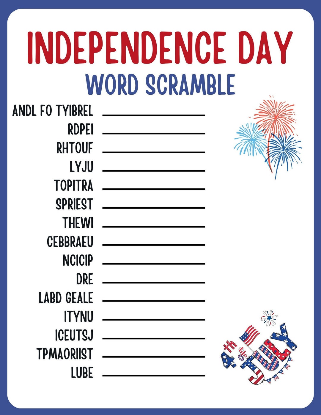 4th of July Word Scramble | 4th of July Activities for Kids | 4th of ...