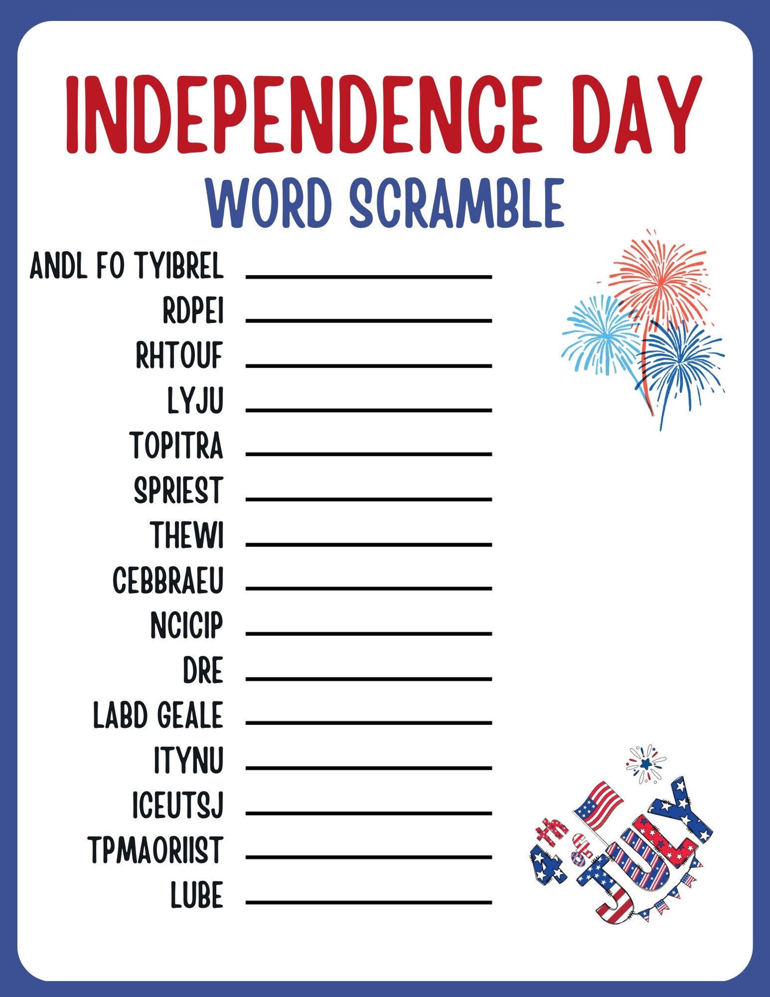 4th of July Word Scramble | 4th of July Activities for Kids | 4th of ...