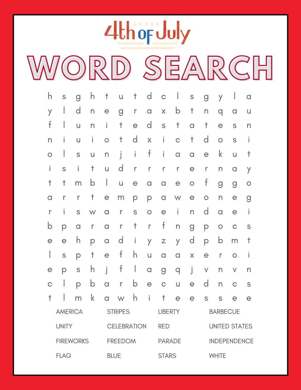 4th of July Word Search | 4th of July Activity | Fourth of July Games ...