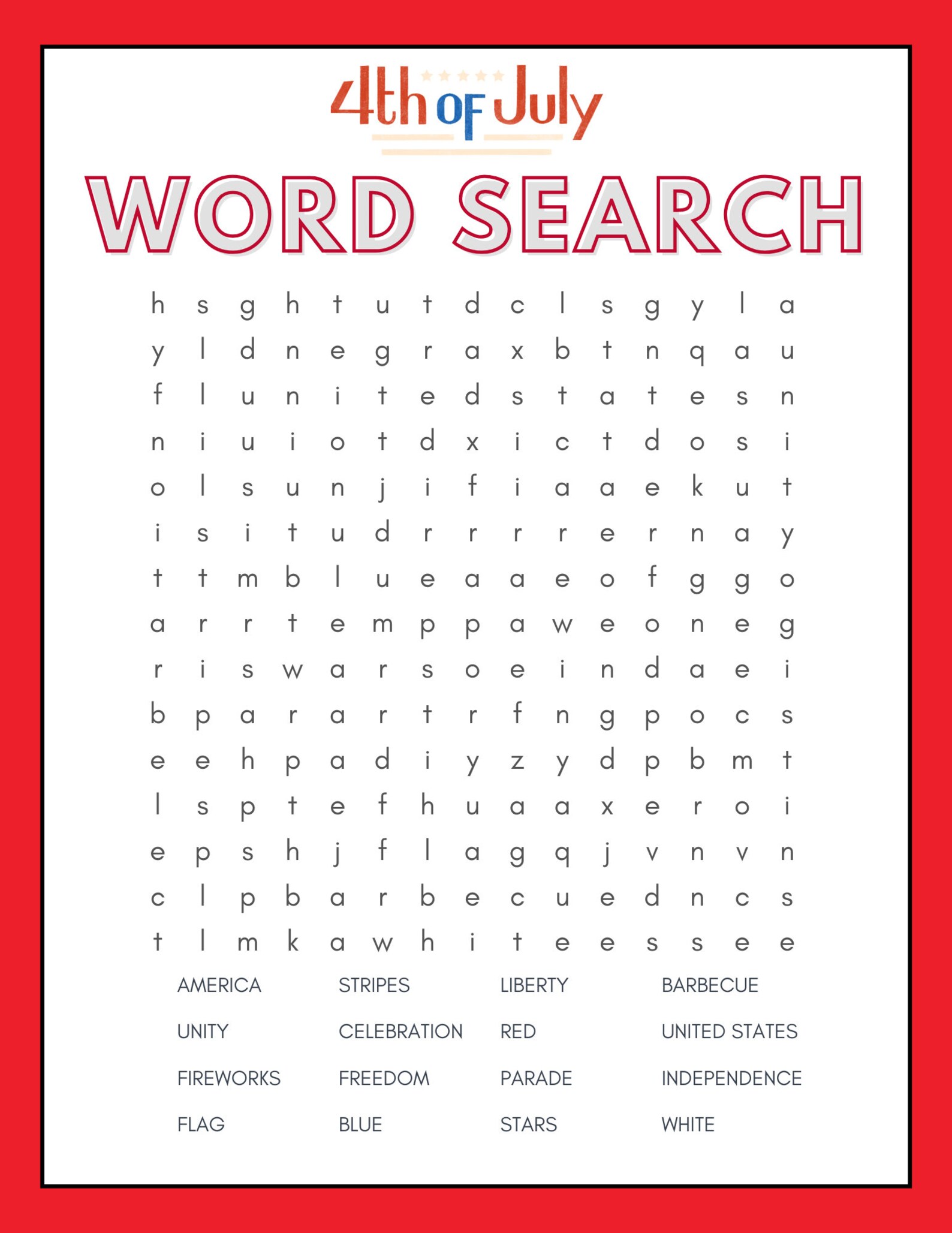 4th of July Word Search | 4th of July Activity | Fourth of July Games ...