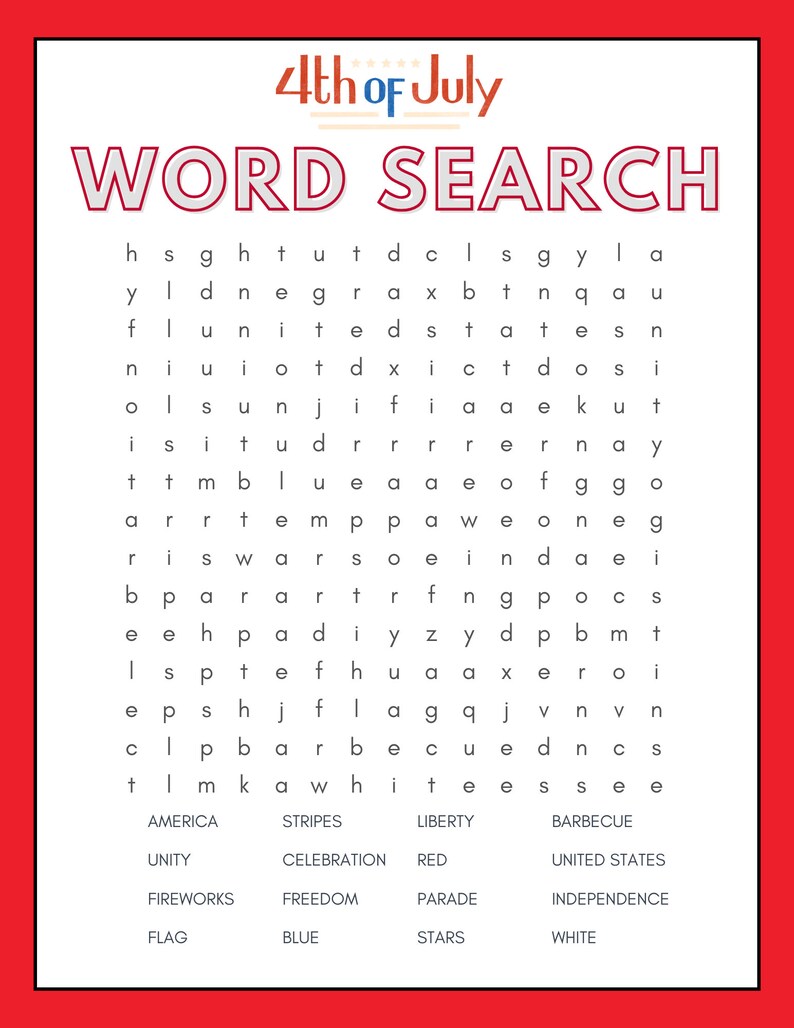 4th of July Word Search | 4th of July Activity | Fourth of July Games ...
