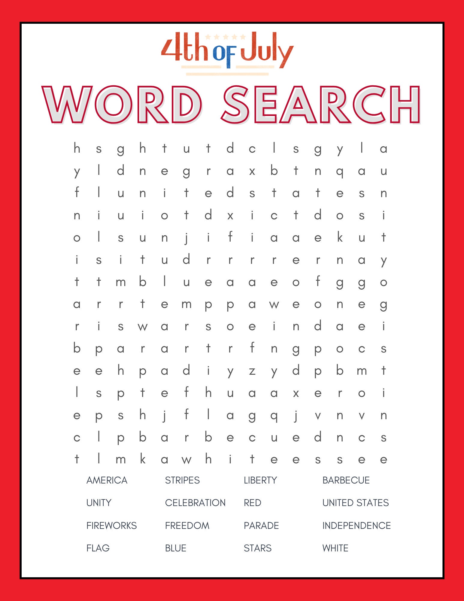 4th of July Word Search | 4th of July Activity | Fourth of July Games ...