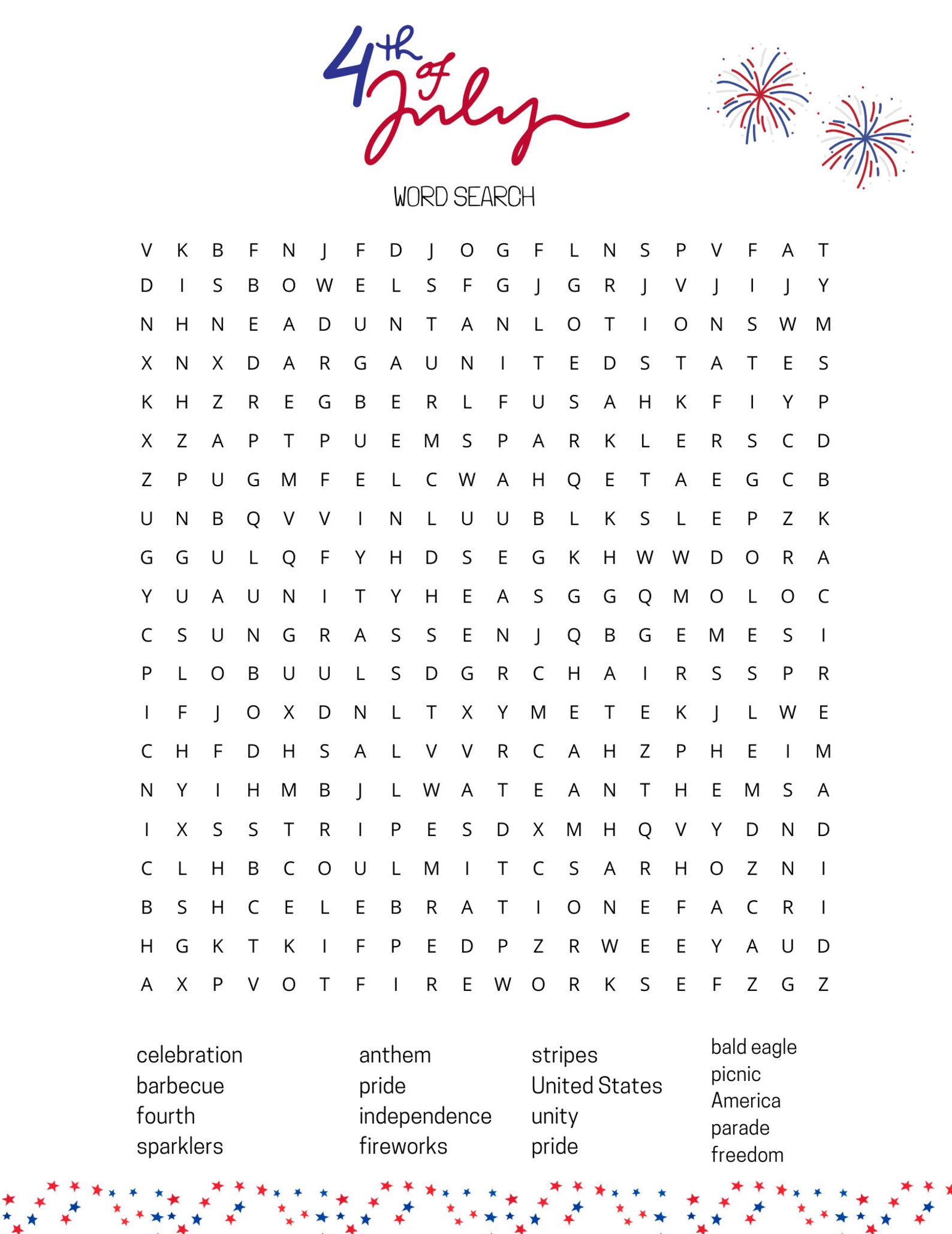 4th of July Word Search | 4th of July Activity | Fourth of July Games ...