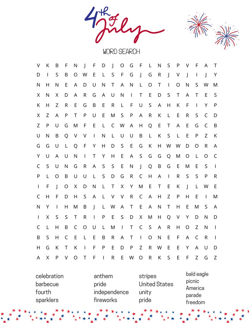 4th of July Word Search | 4th of July Activity | Fourth of July Games ...