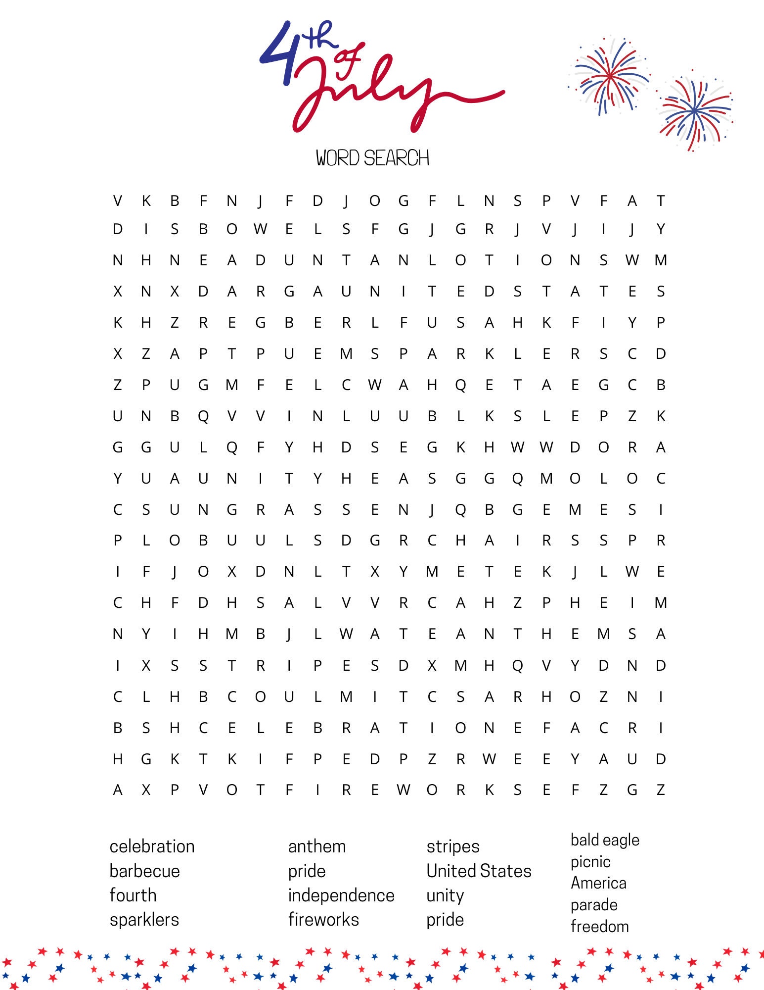 4th of July Word Search | 4th of July Activity | Fourth of July Games ...