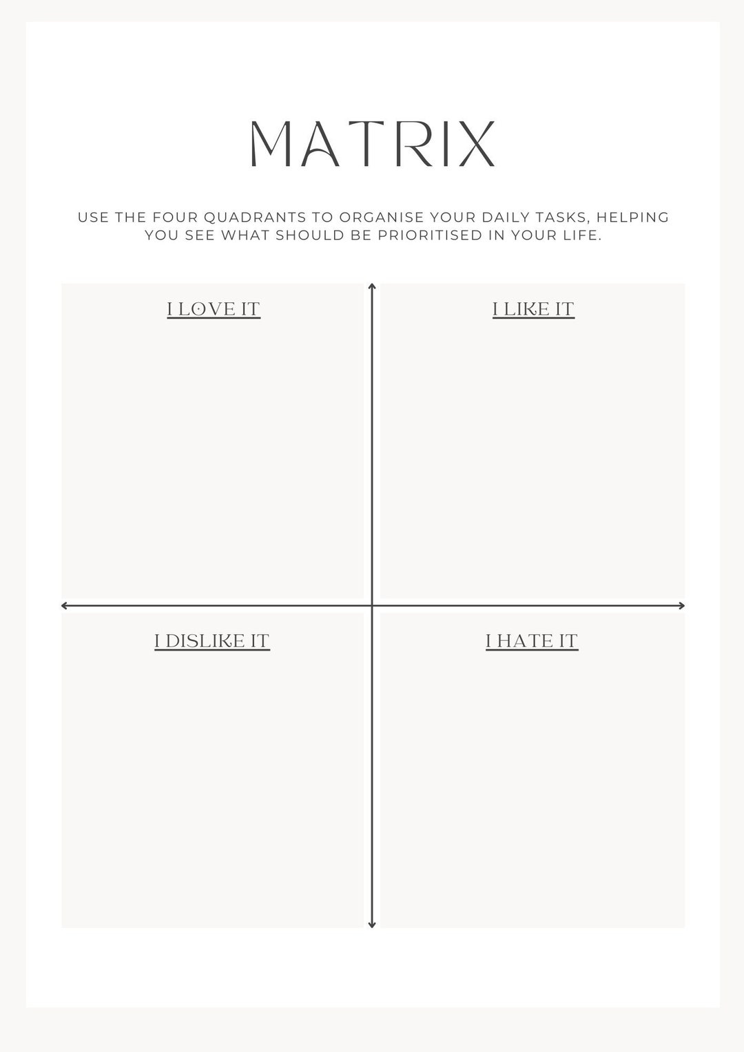 Quarterly Reflection Matrix Digital Template, Personal Development ...