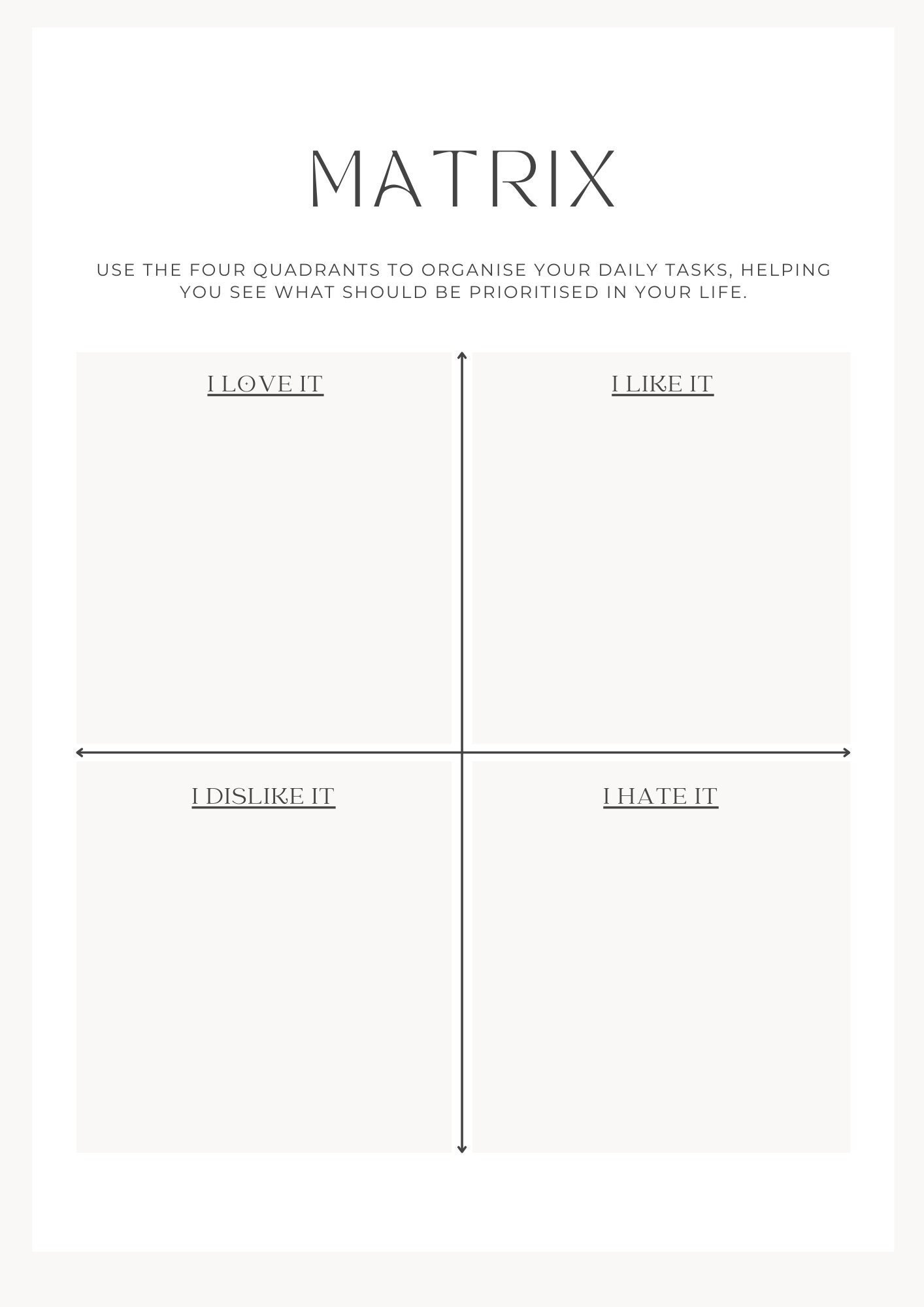 Quarterly Reflection Matrix Digital Template, Personal Development ...