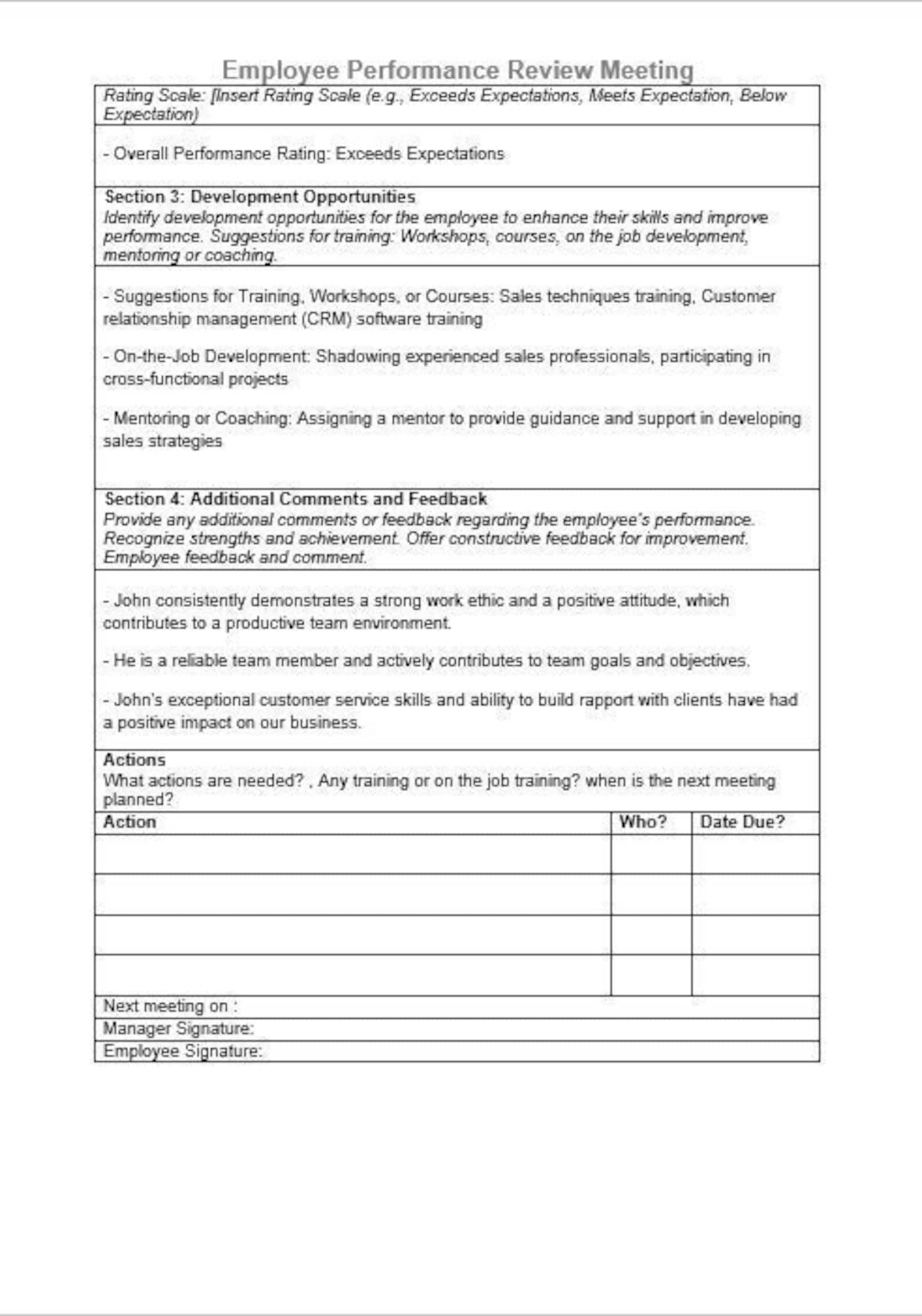 Performance Review Template| Employee Feedback | Performance Goals ...