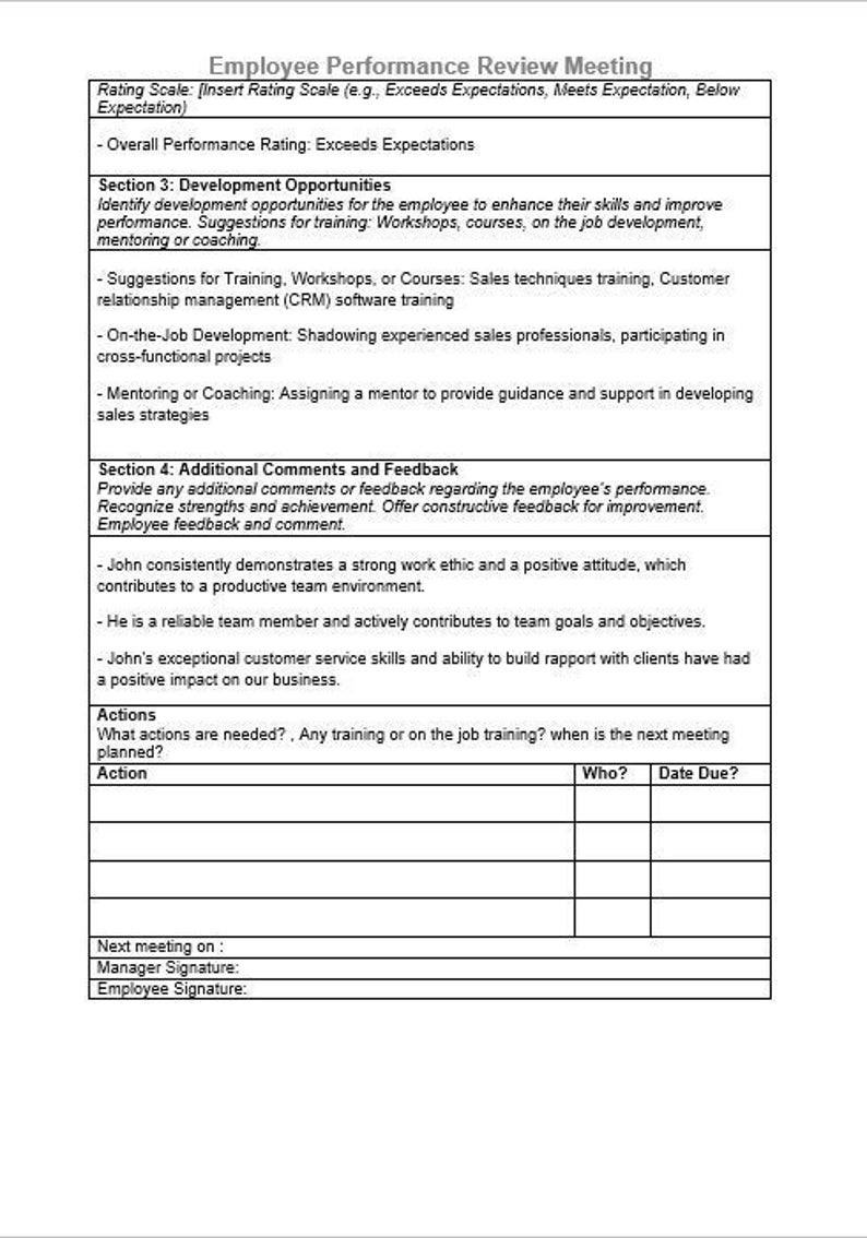 Performance Review Template| Employee Feedback | Performance Goals ...