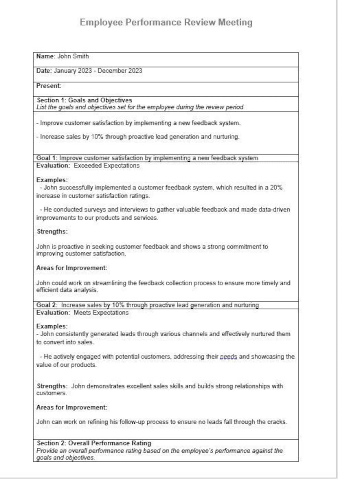 Performance Review Template| Employee Feedback | Performance Goals ...