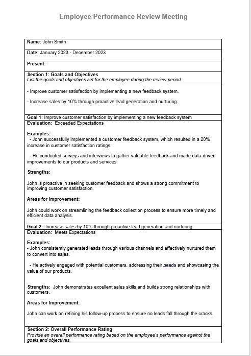 Performance Review Template| Employee Feedback | Performance Goals ...