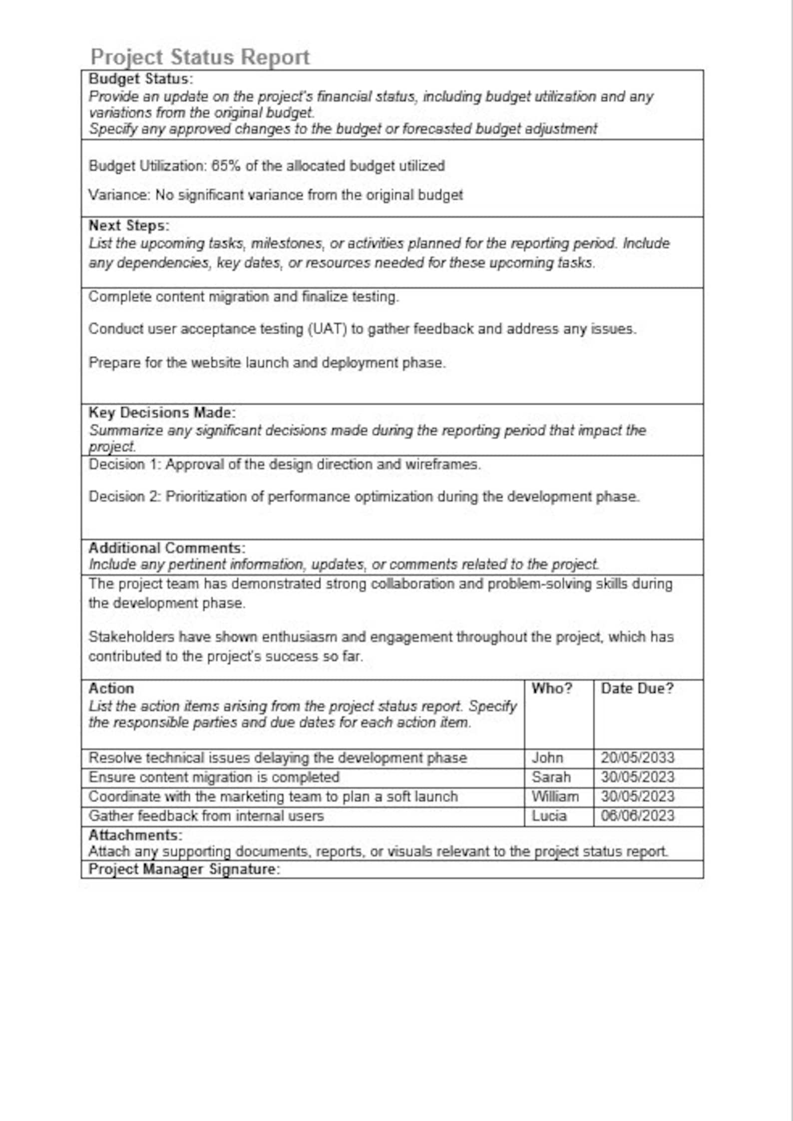 Project Status Report Digital Template for Managers I Word Editable ...