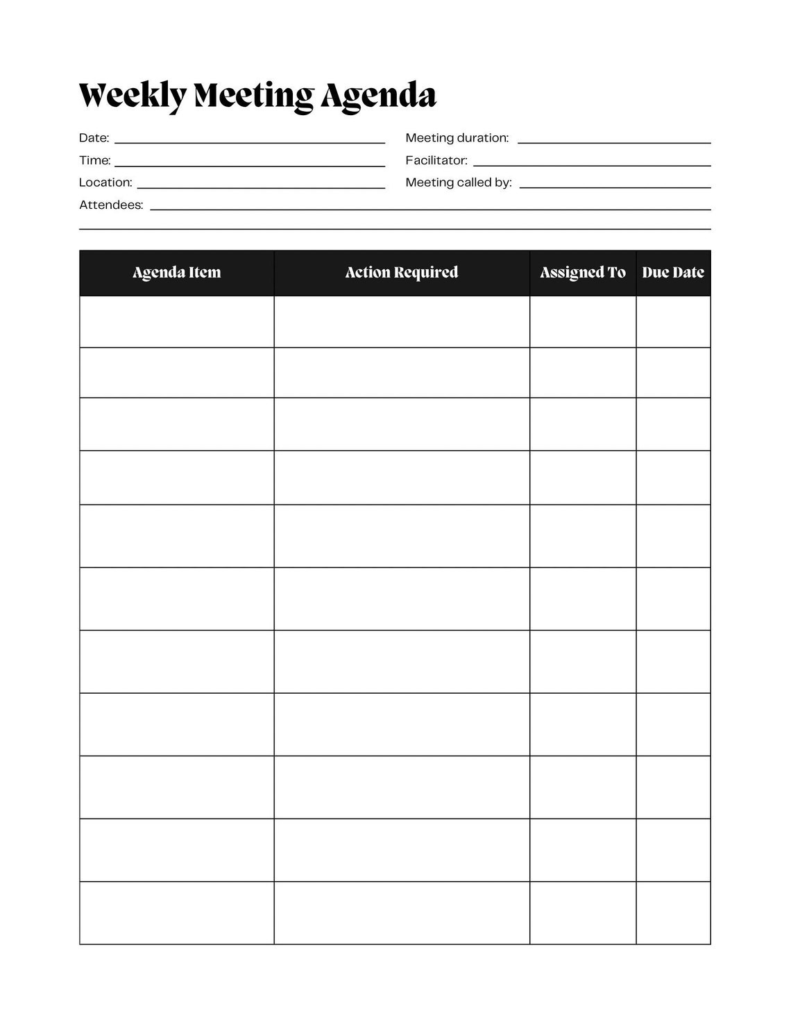 Weekly Meeting Agenda I Meeting Minutes Taking Template Planner I ...