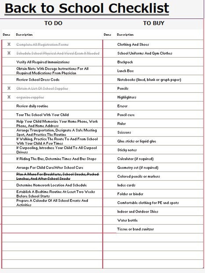 Customizable Back to School Checklist, Personalized School Supplies ...