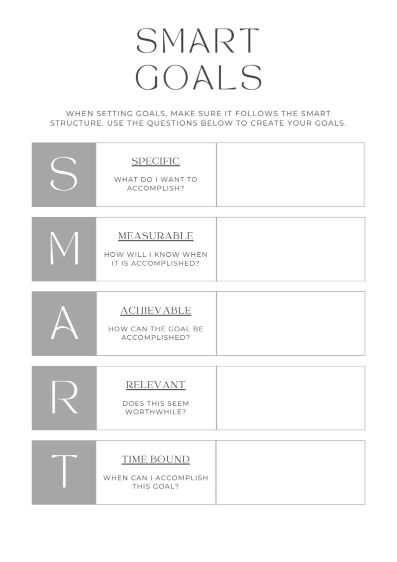 SMART Goal Setting Digital Template Simple Minimalist Planner - Etsy