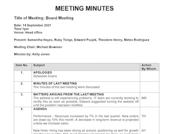 Meeting Minutes Taking Template Planner I Editable Word I Planners for ...