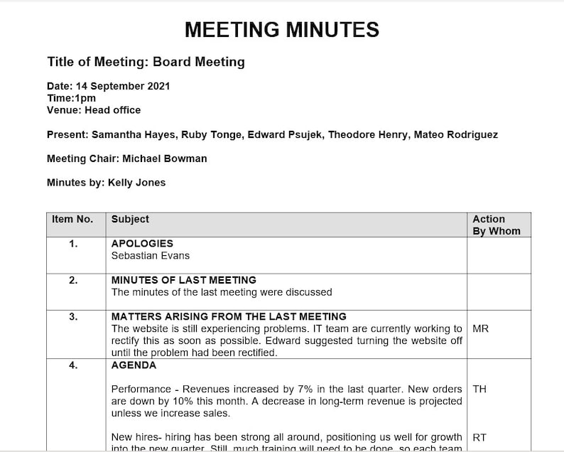 Meeting Minutes Taking Template Planner I Editable Word I Planners for ...