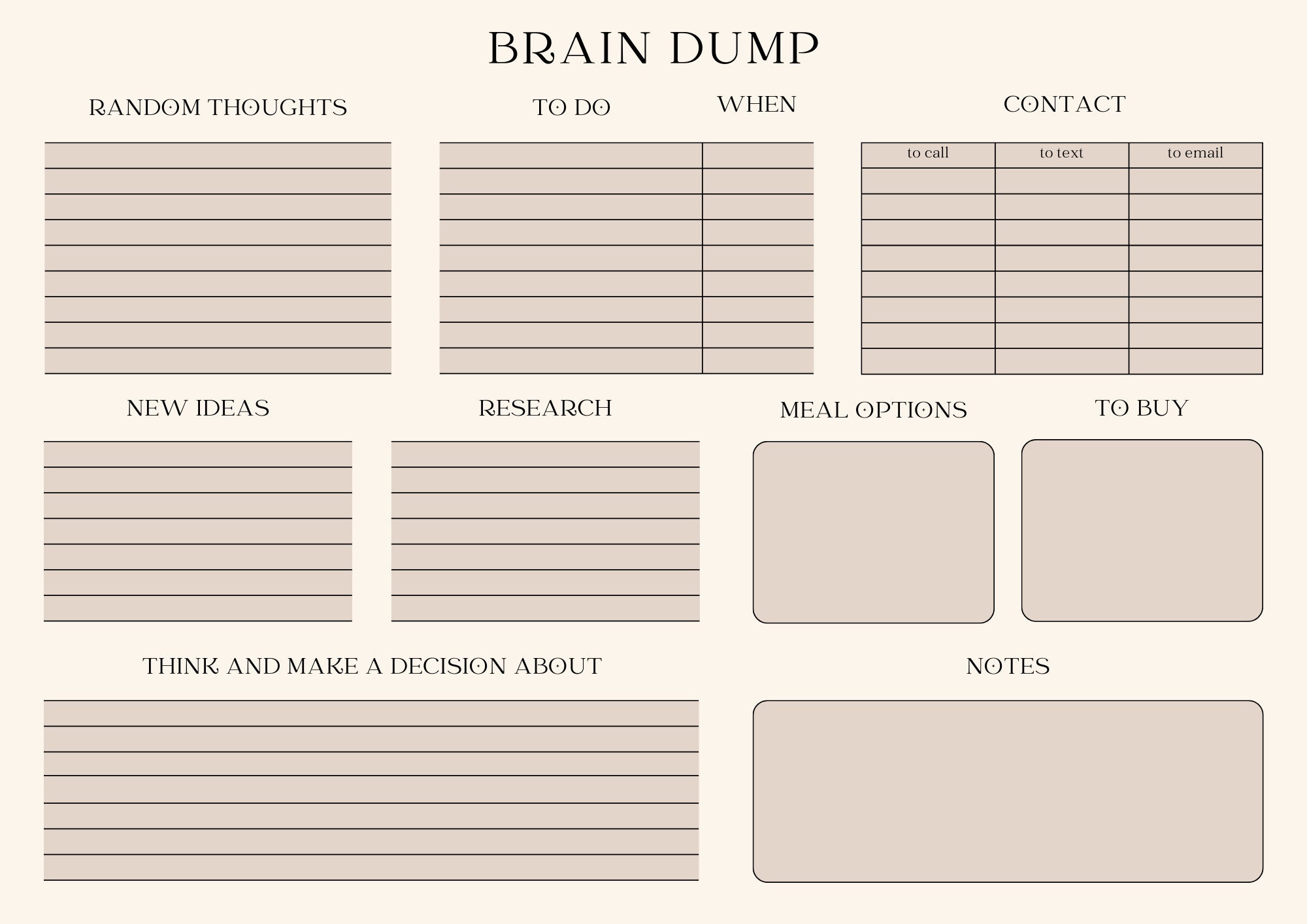 Digital Brain Dump Template, Notetaking App or Printable, Organization ...