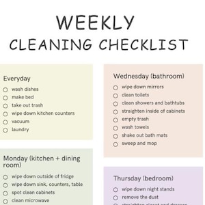Weekly Cleaning Checklist, Instant Download PDF, Chore Chart Template ...