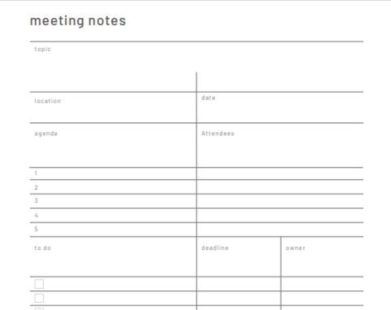Meeting Minutes Template Meeting Notes Printable Business Project