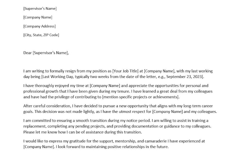 Professional Resignation Letter Template, Formal Letter of Resignation ...