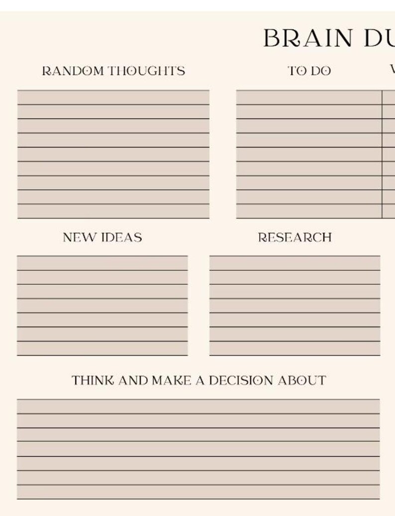 Digital Brain Dump Template, Notetaking App or Printable, Organization ...