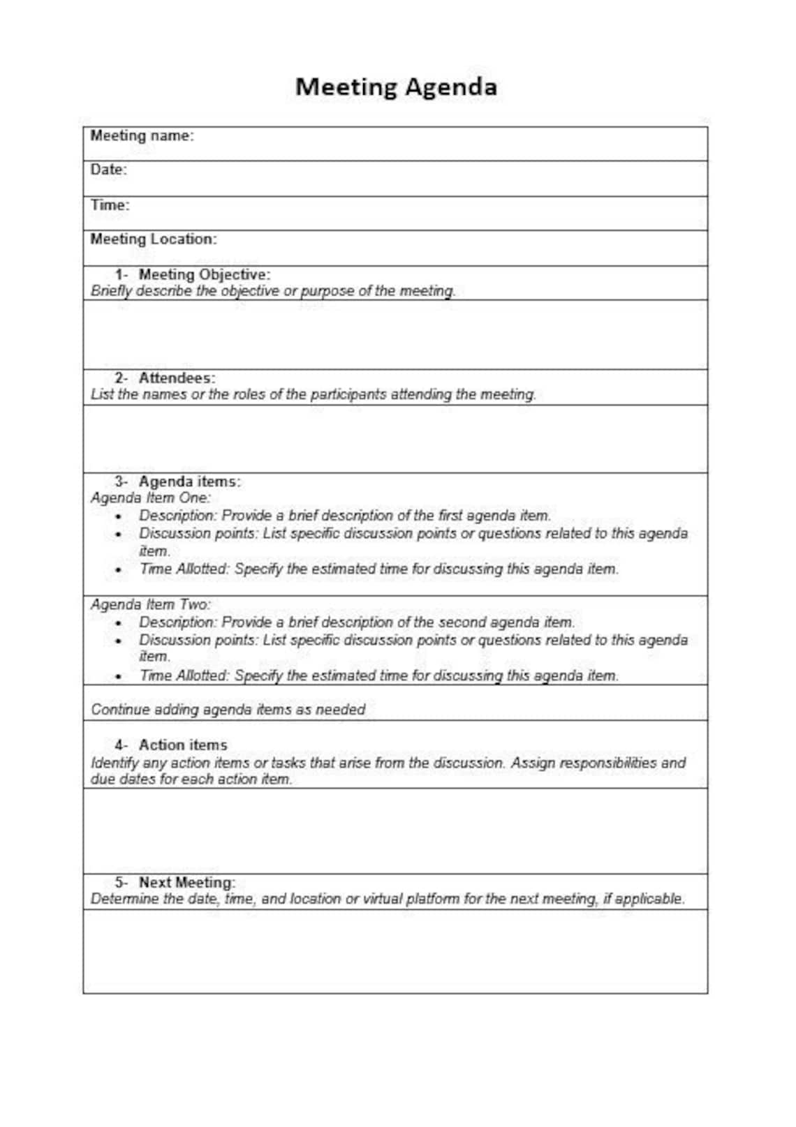 Professional Customizable Meeting Agenda Template I Printable Digital ...