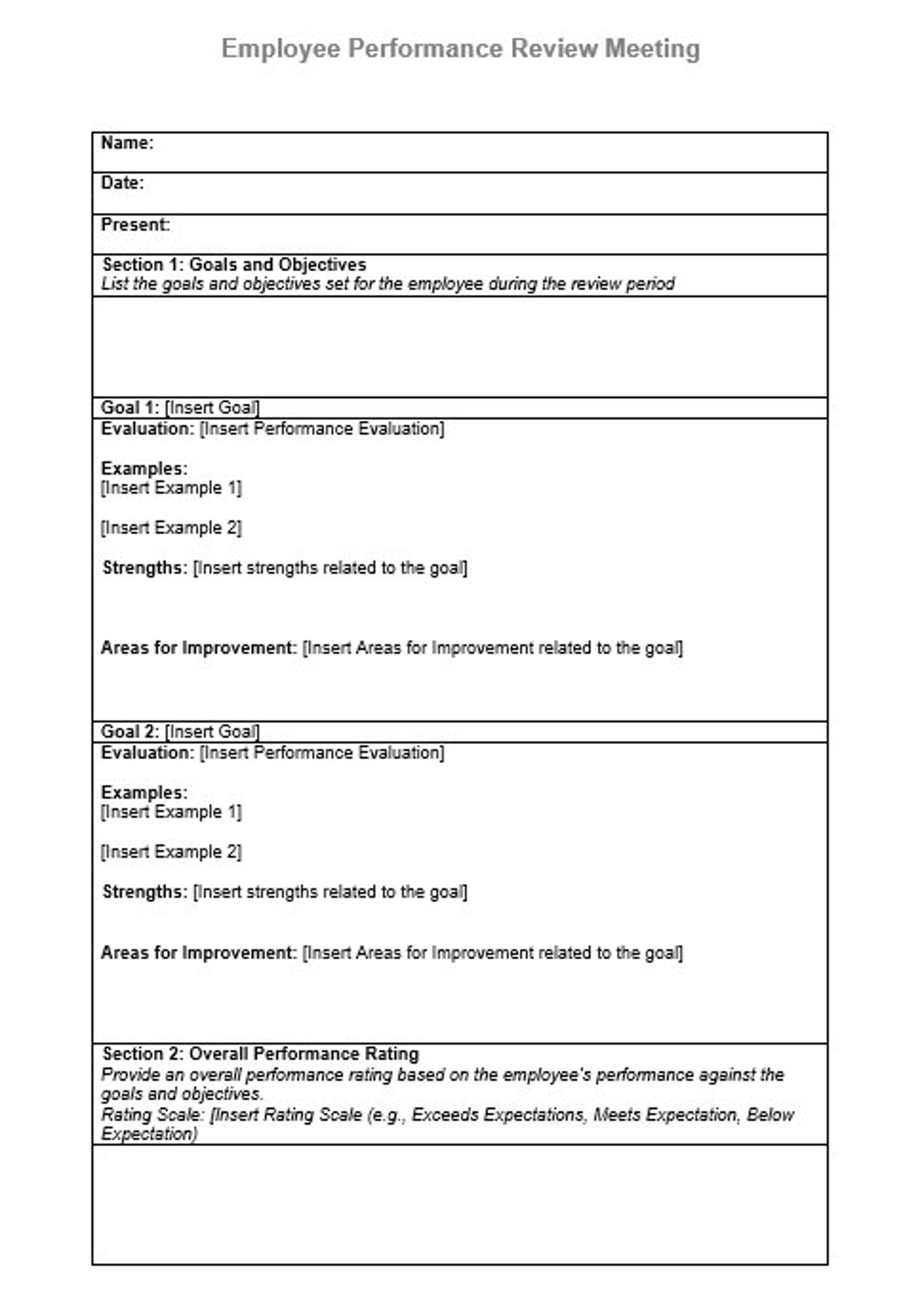 Performance Review Template| Employee Feedback | Performance Goals ...