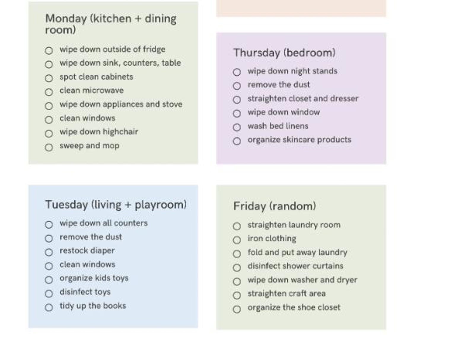Weekly Cleaning Checklist, Instant Download PDF, Chore Chart Template ...