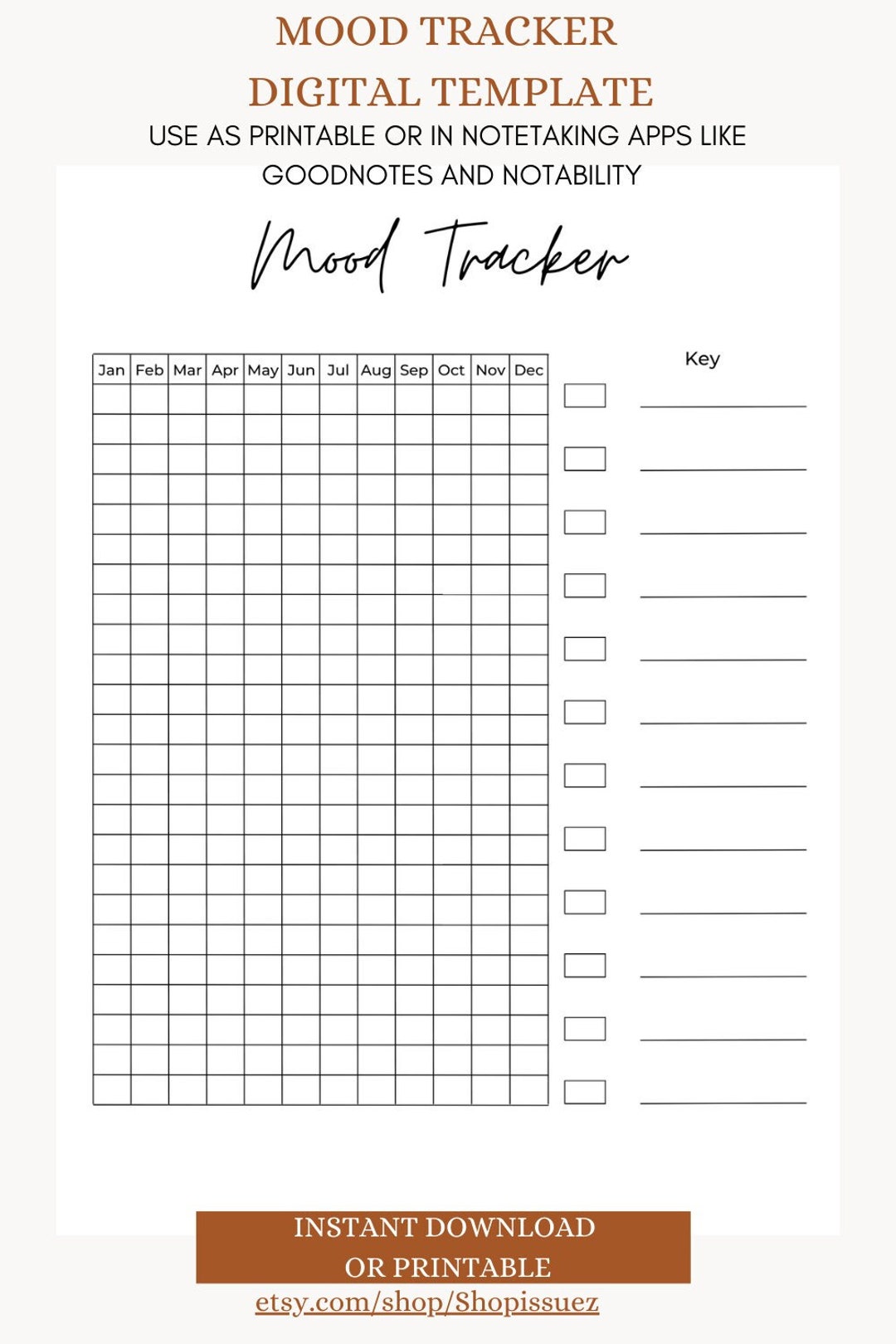 Mood Tracker Checklist Digital Template, Emotion Chart, Mood Wellness ...